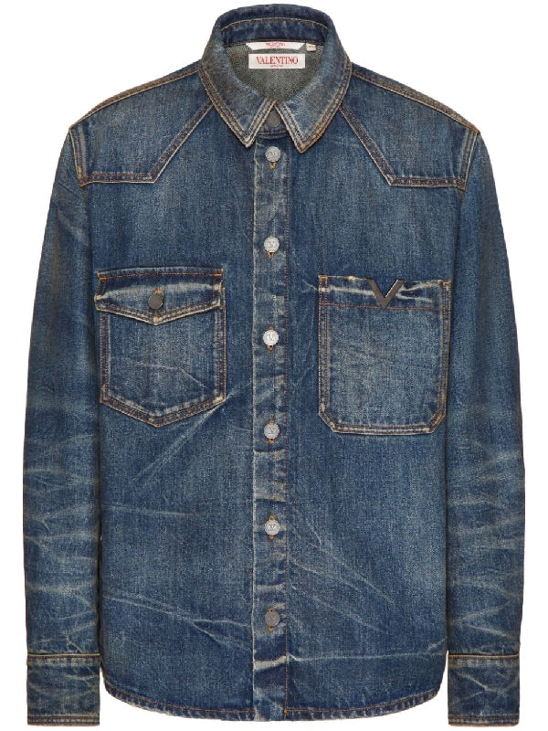VALENTINO V Logo Western Denim Jacket | jentestore