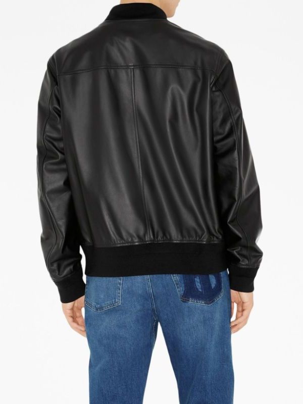 Logo Embossed Leather Bomber Jacket | Jente